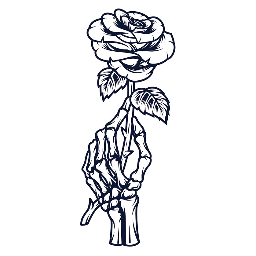 Skeleton Hand With Rose Temporary Tattoo – Fade Away Tattoo